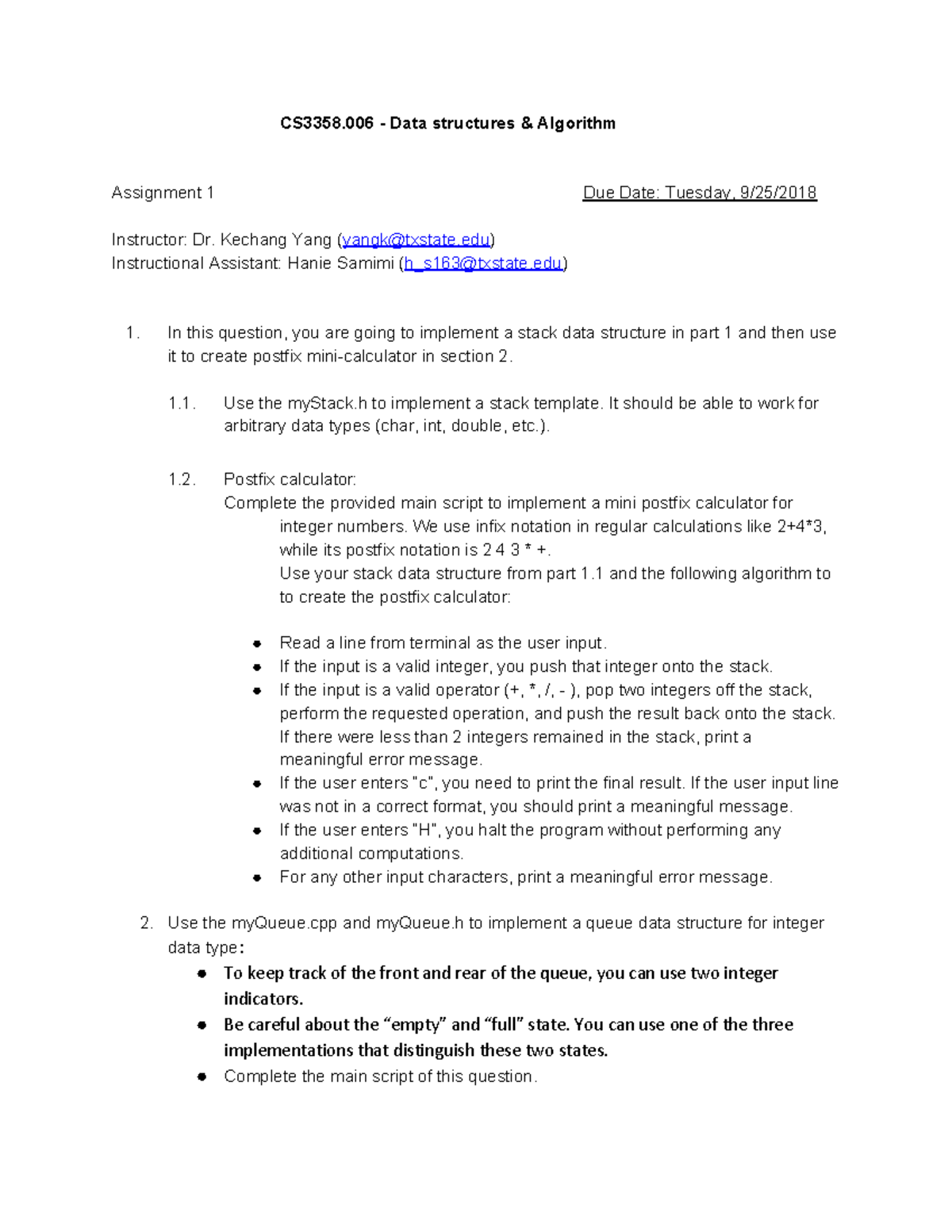CS3358 - Assignment 1 - CS3358 - Data structures & Algorithm Due Date ...