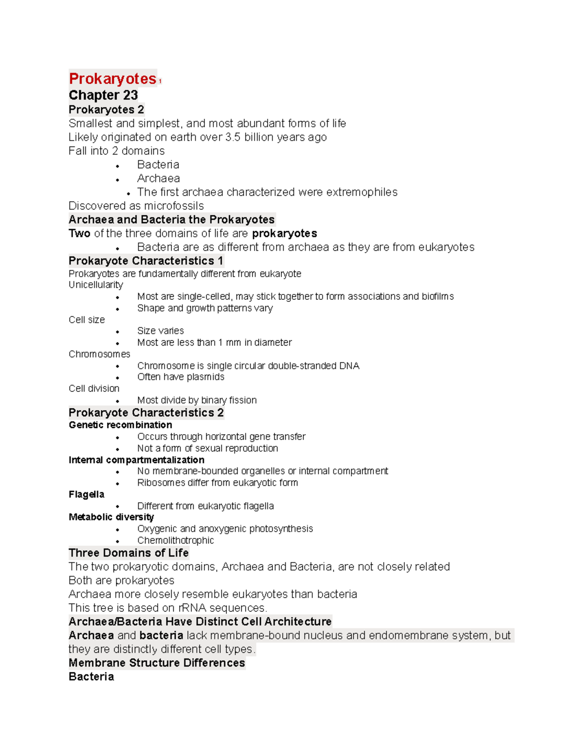 Prokaryotes - NOTES - Prokaryotes 1 Chapter 23 Prokaryotes 2 Smallest ...