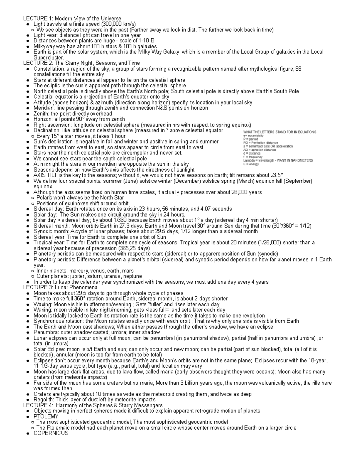 Astronomy - Exam 1 Cheat Sheet - LECTURE 1: Modern View of the Universe ...