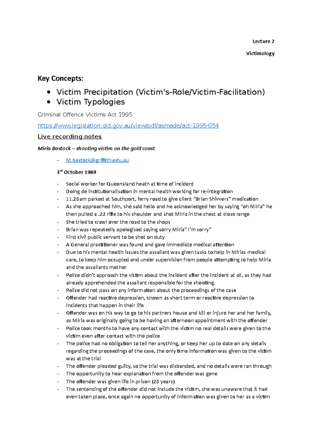 Victimology Lecture 2 - Lecture 2 Victimology Key Concepts: Victim ...