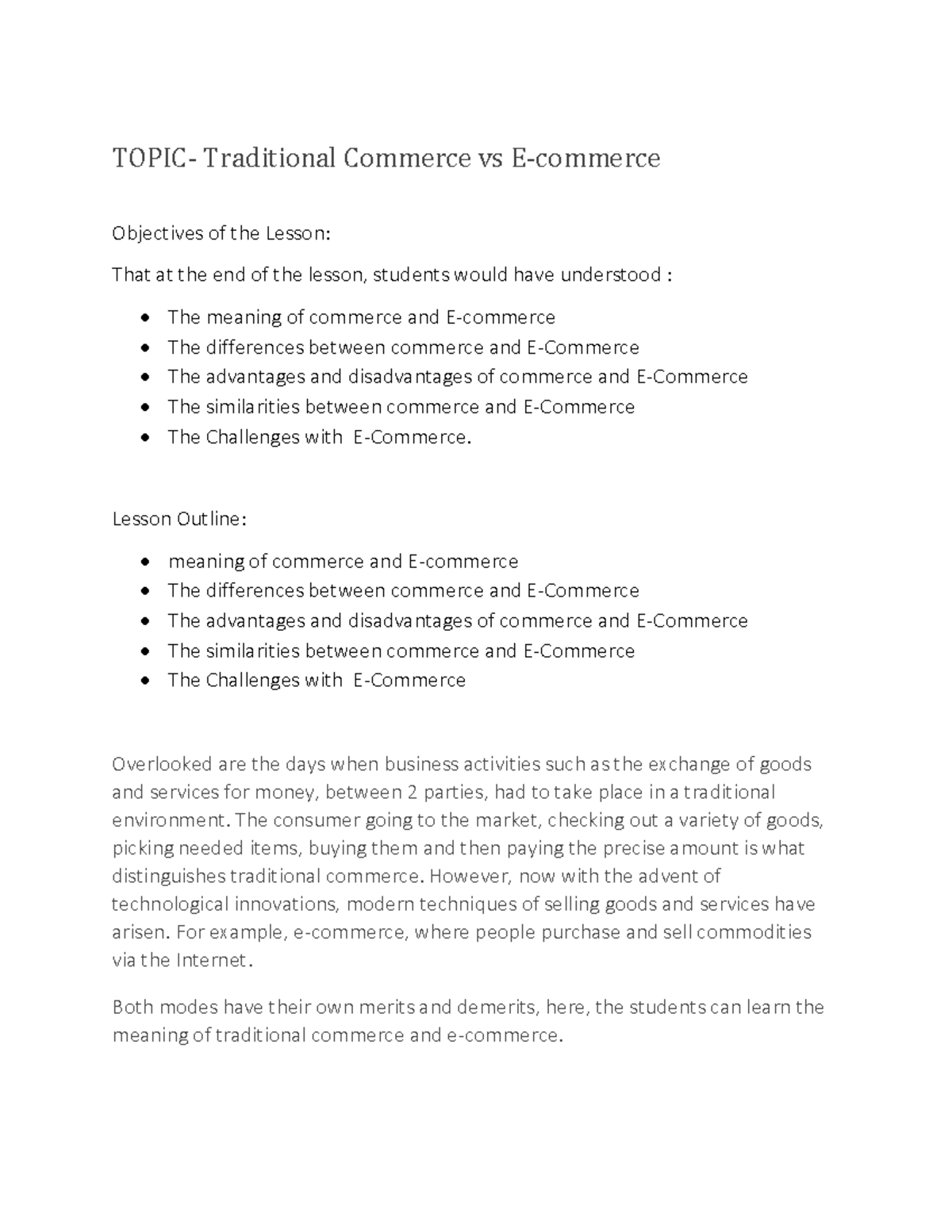 E-commerce pdf - A note on E-commerce - TOPIC- Traditional Commerce vs ...