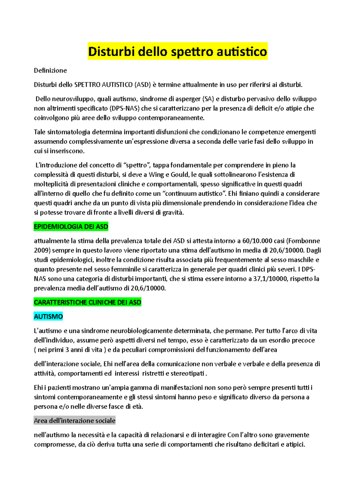Disturbi dello spettro autistico Modulo 9 PROF. D'ARDIA - Disturbi ...