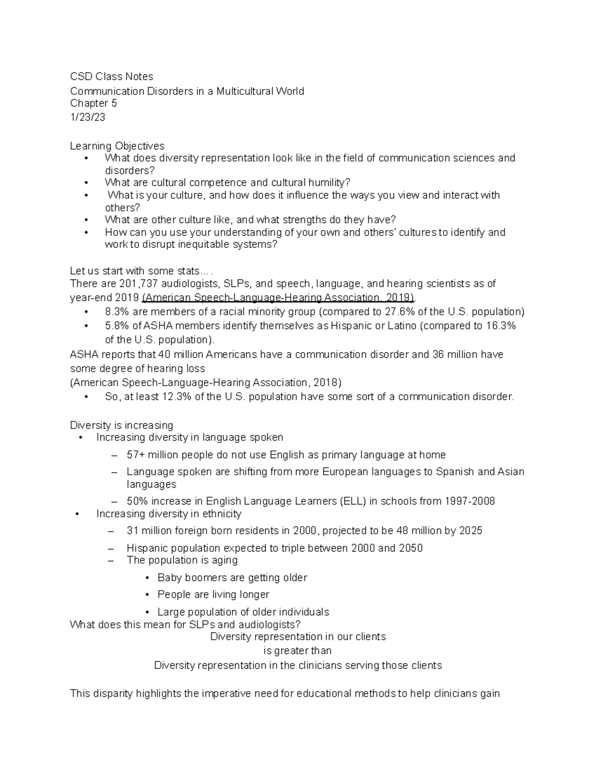 CSD Ch. 5 - Dr. Chapman - CSD Class Notes Communication Disorders in a ...