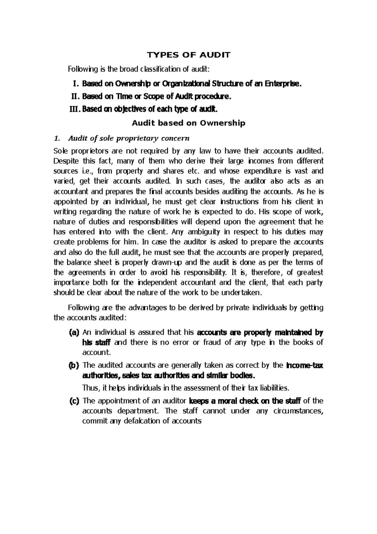 Types of audit - .... - TYPES OF AUDIT Following is the broad ...