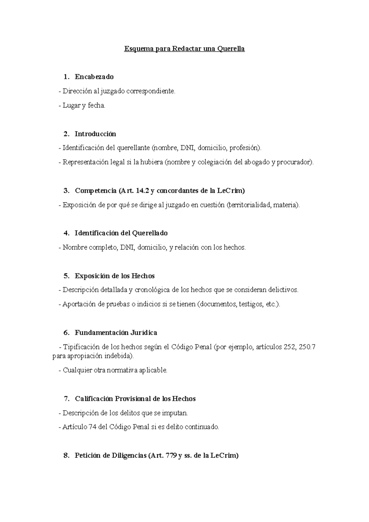 Esquema querella - Esquema para Redactar una Querella Encabezado ...
