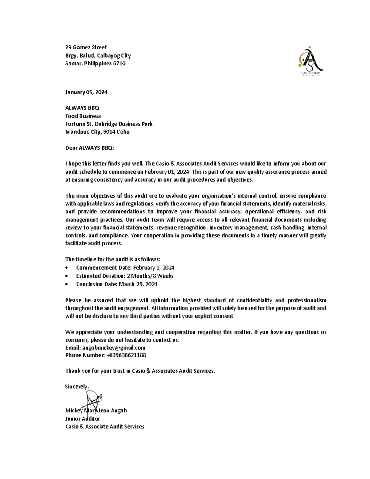 Activity 2 Business Letter Angob - 29 Gomez Street Brgy. Balud ...