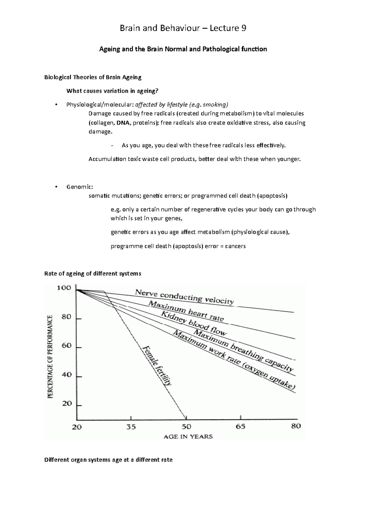 Lecture 9 - Aging and Normal Pathological brain function - Ageing and ...