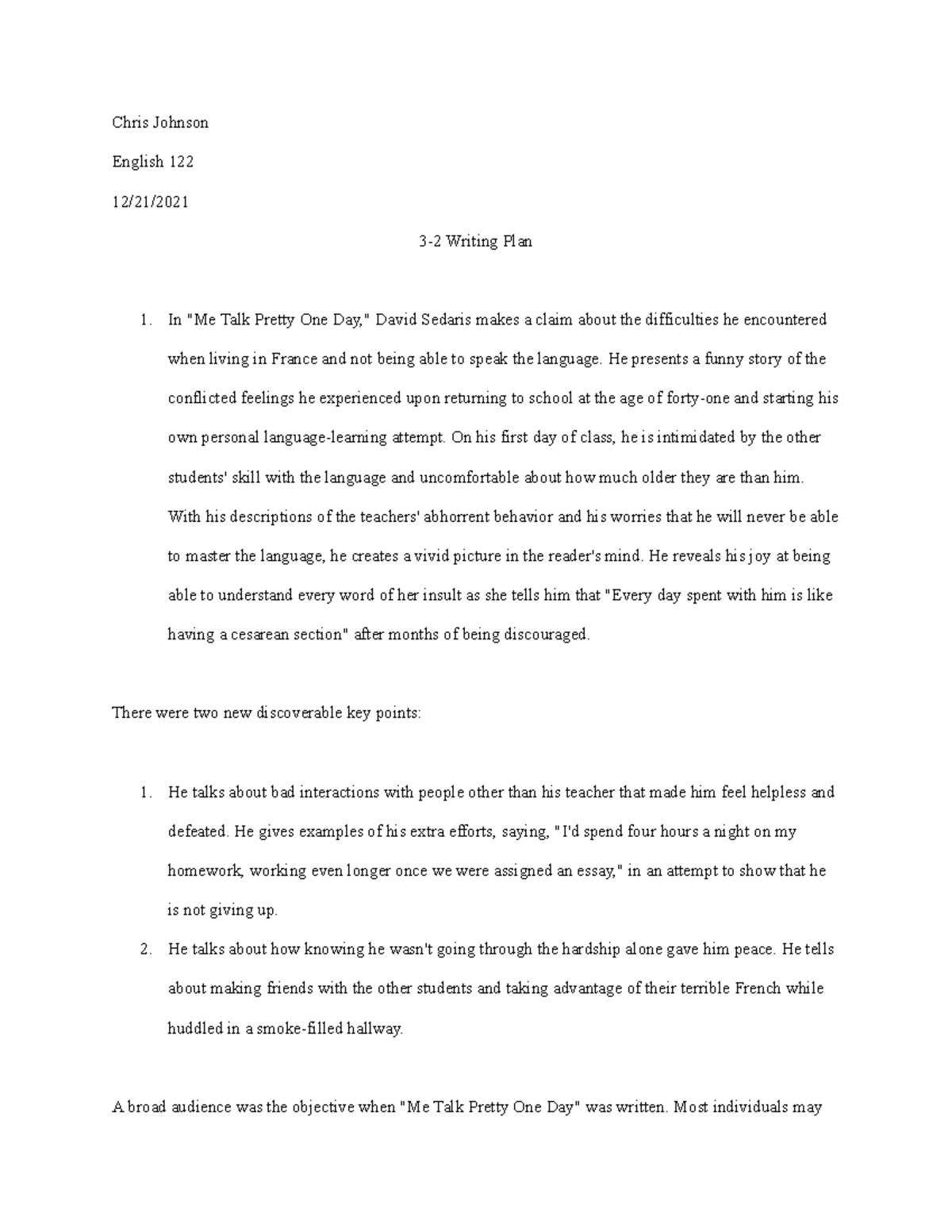 3-2 Writing Plan - Chris Johnson English 122 12/21/ 3-2 Writing Plan In ...