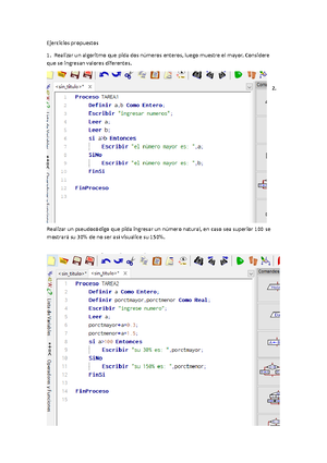 Trabajo EN Pseint SEM13 - Ejercicios propuestos Crear un algoritmo en pseudocódigo que permita ...