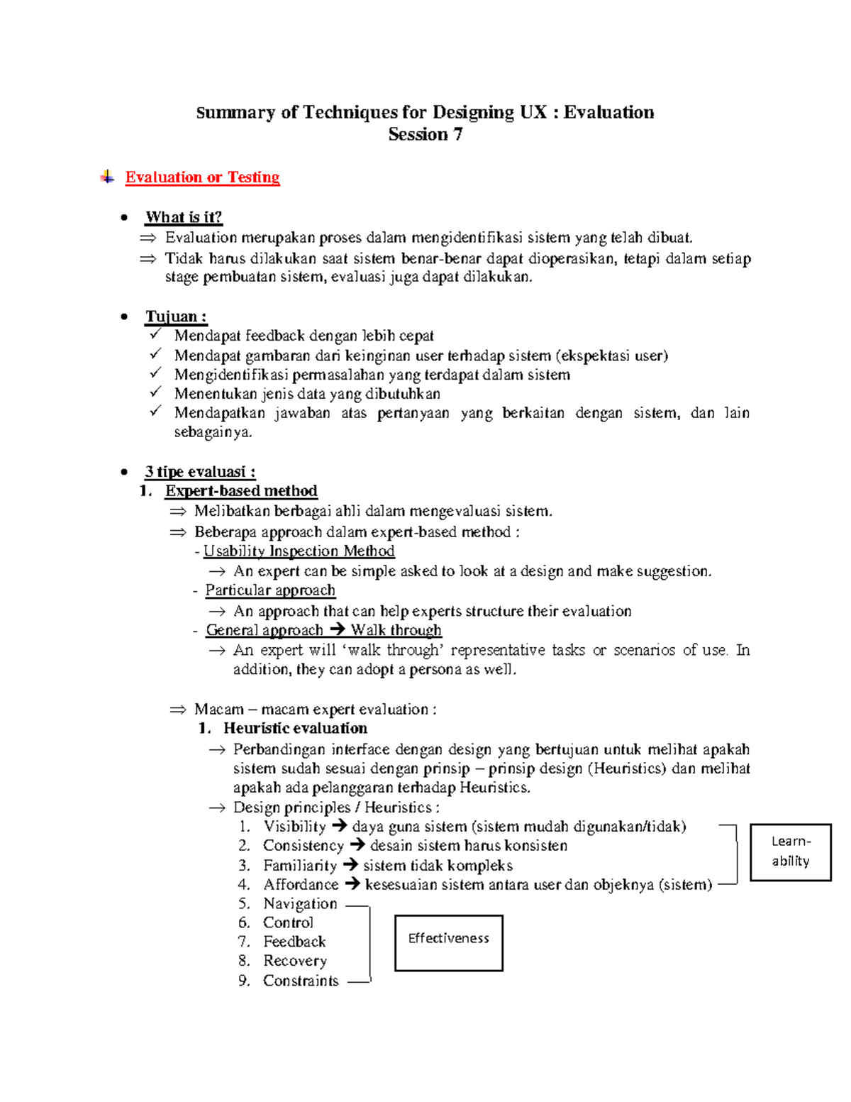 Techniques of Designing UX (Evaluation) - Summary of Techniques for ...