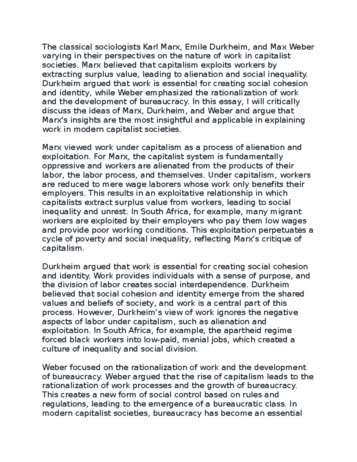 The classical sociologists Karl Marx - Marx believed that capitalism ...