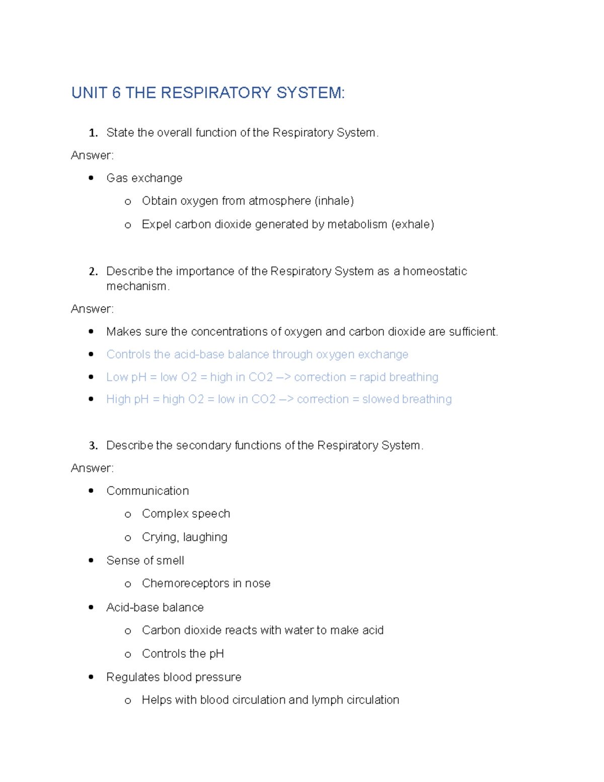 ANAT 1052 UNIT 6 Notes - UNIT 6 THE RESPIRATORY SYSTEM: State the ...