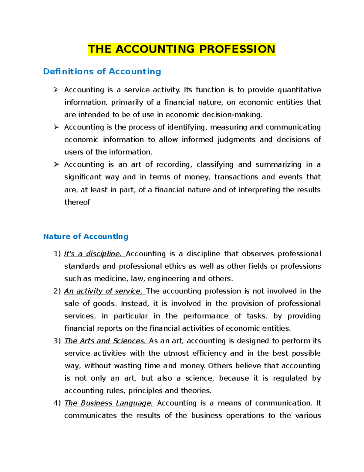 Module 1 THE Accounting Profession - THE ACCOUNTING PROFESSION ...