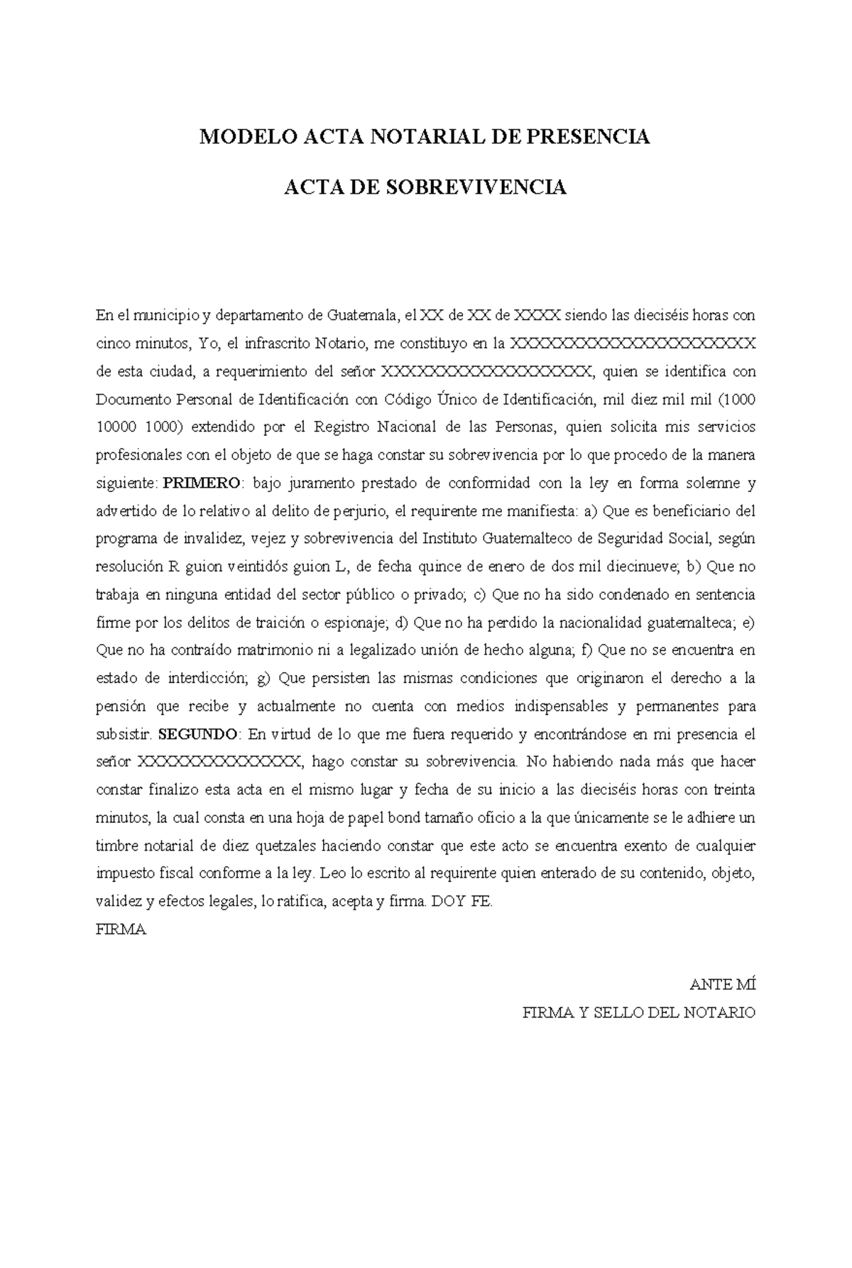 DNII SA Modelo de Acta Notarial de Presencia -ACTA DE Supervivencia ...