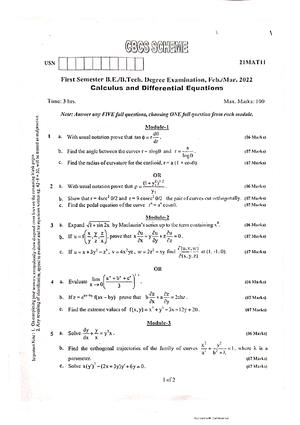 VTU MATHS QUESTION BANK FOR CSE STREAM - Model Question Paper – I with effect from 2022 USN ...