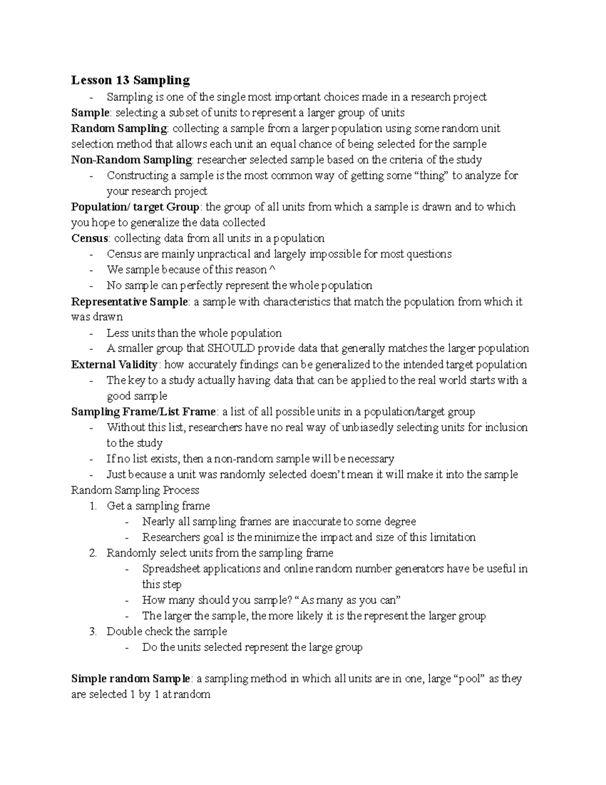 COM 240 Ch 13 - Taught by Ryan Hurley - Lesson 13 Sampling Sampling is ...
