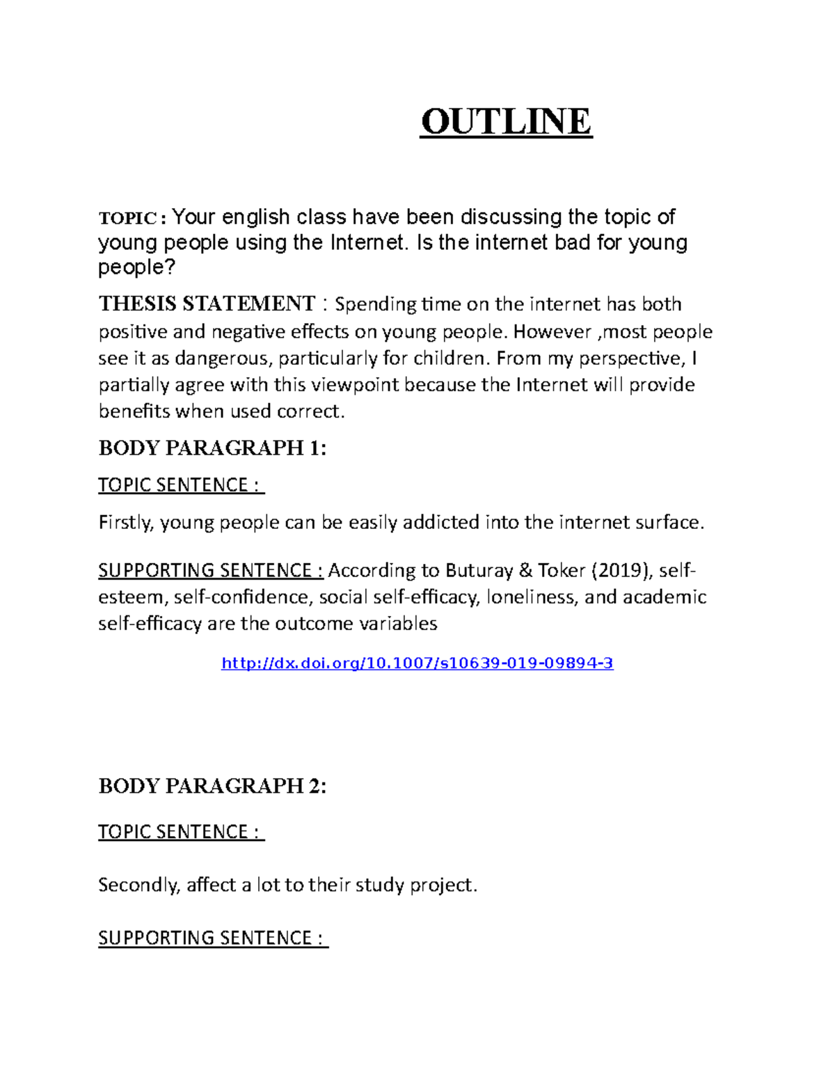 Outline-Writing-5 - ...... - OUTLINE TOPIC : Your english class have ...