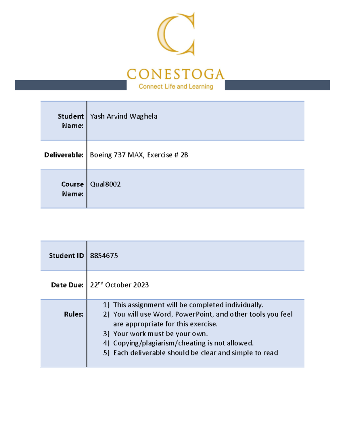 Assignment 2 Cost of Quality 8854675 - Student Name: Yash Arvind ...