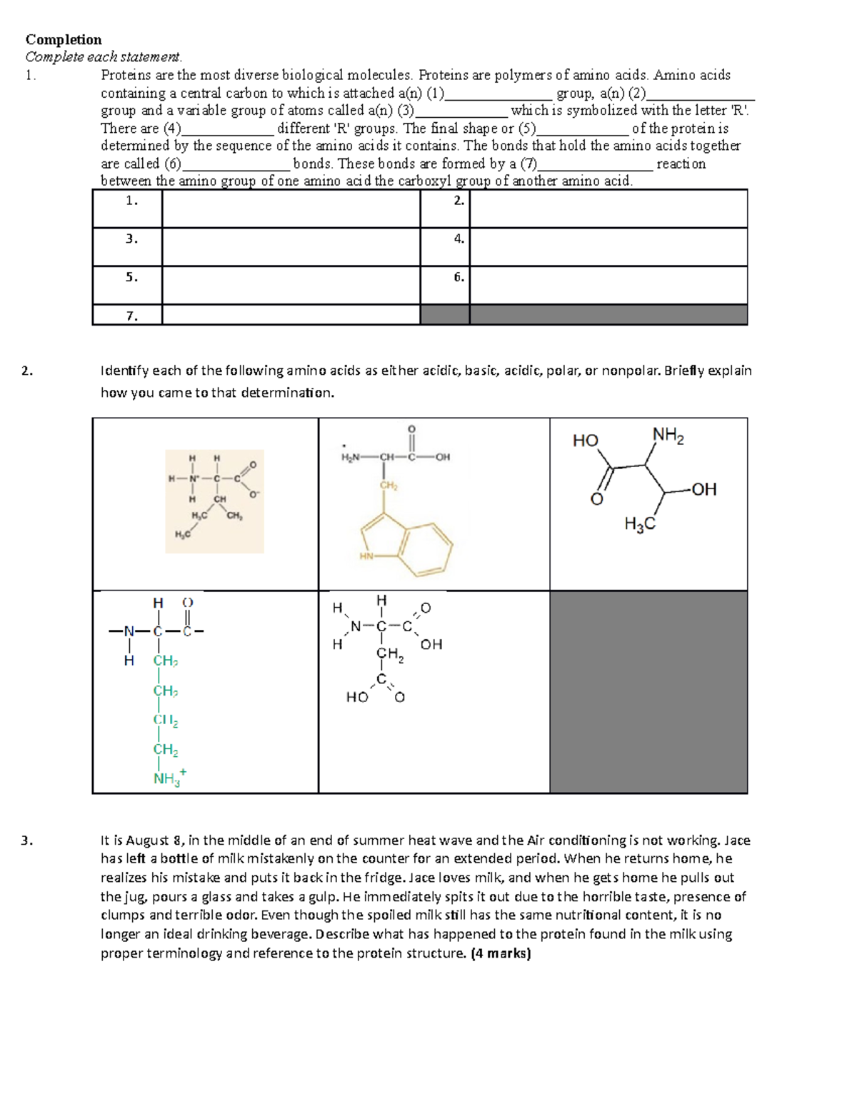 Biochem Protein Quiz 2022 Sem 2 upload - Completion Complete each ...