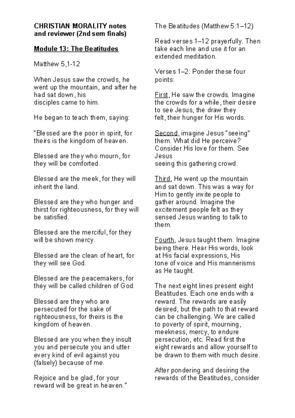 Christian Morality notes and reviewer (2nd sem finals) - CHRISTIAN ...