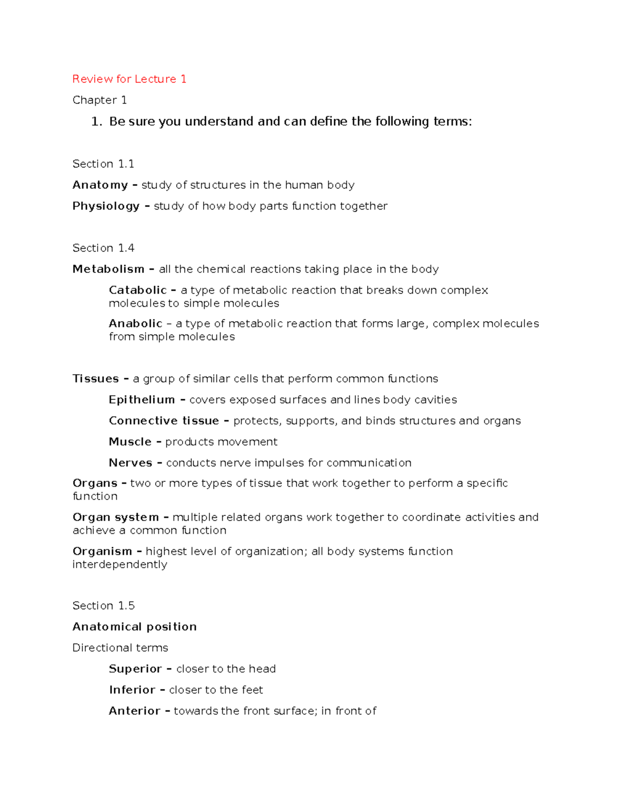 Midterm Review - BIOL 110 Term to Know Chapter 1-5 - Review for Lecture ...