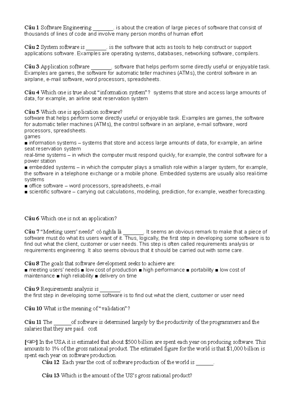 Đề cương Tacnpm - đề cương tiếng anh công nghệ phần mềm - Câu 1 ...