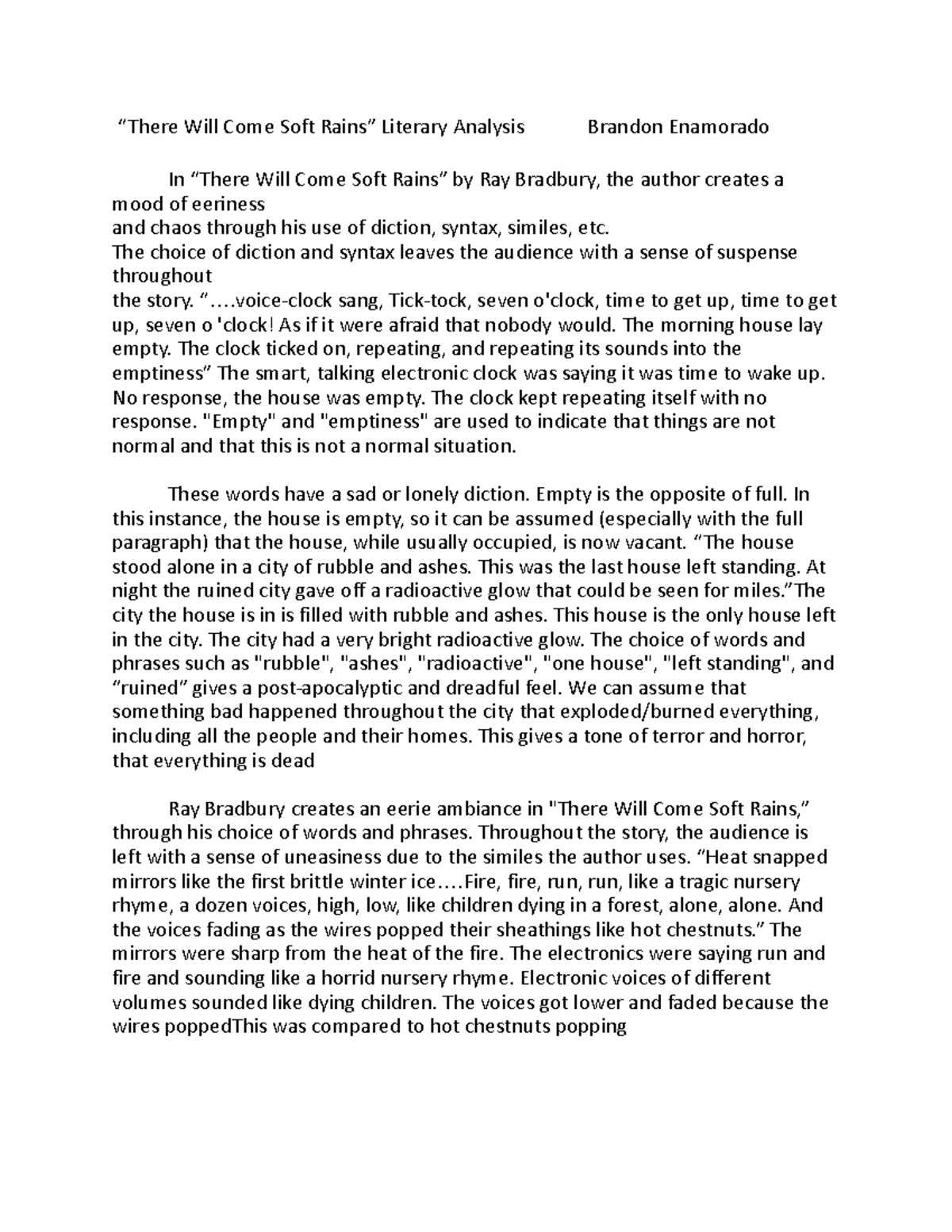 Rough draft - Good work - “There Will Come Soft Rains” Literary ...