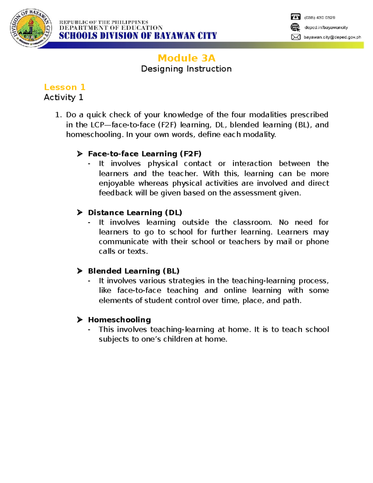 Lesson 1 - Helpful materials - Module 3A Designing Instruction Lesson 1 ...