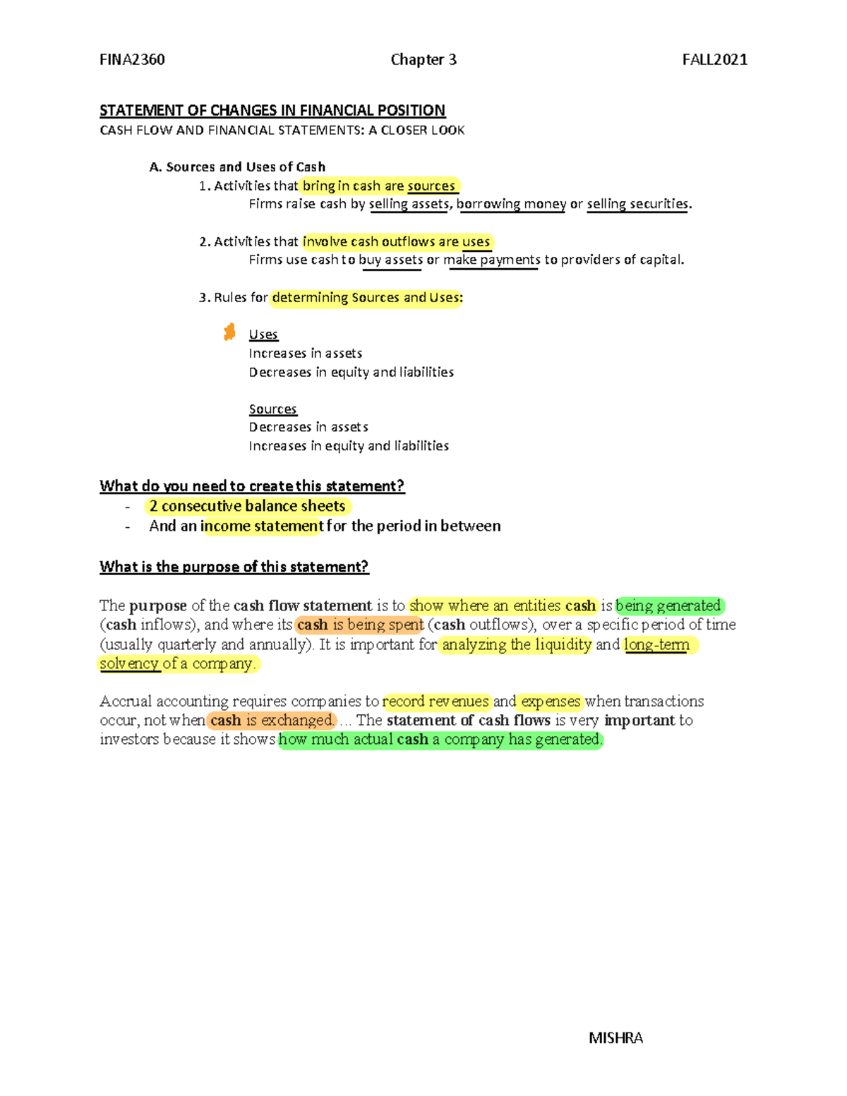 Chapter 3 - STATEMENT OF CHANGES IN FINANCIAL POSITION - FINA2360 ...