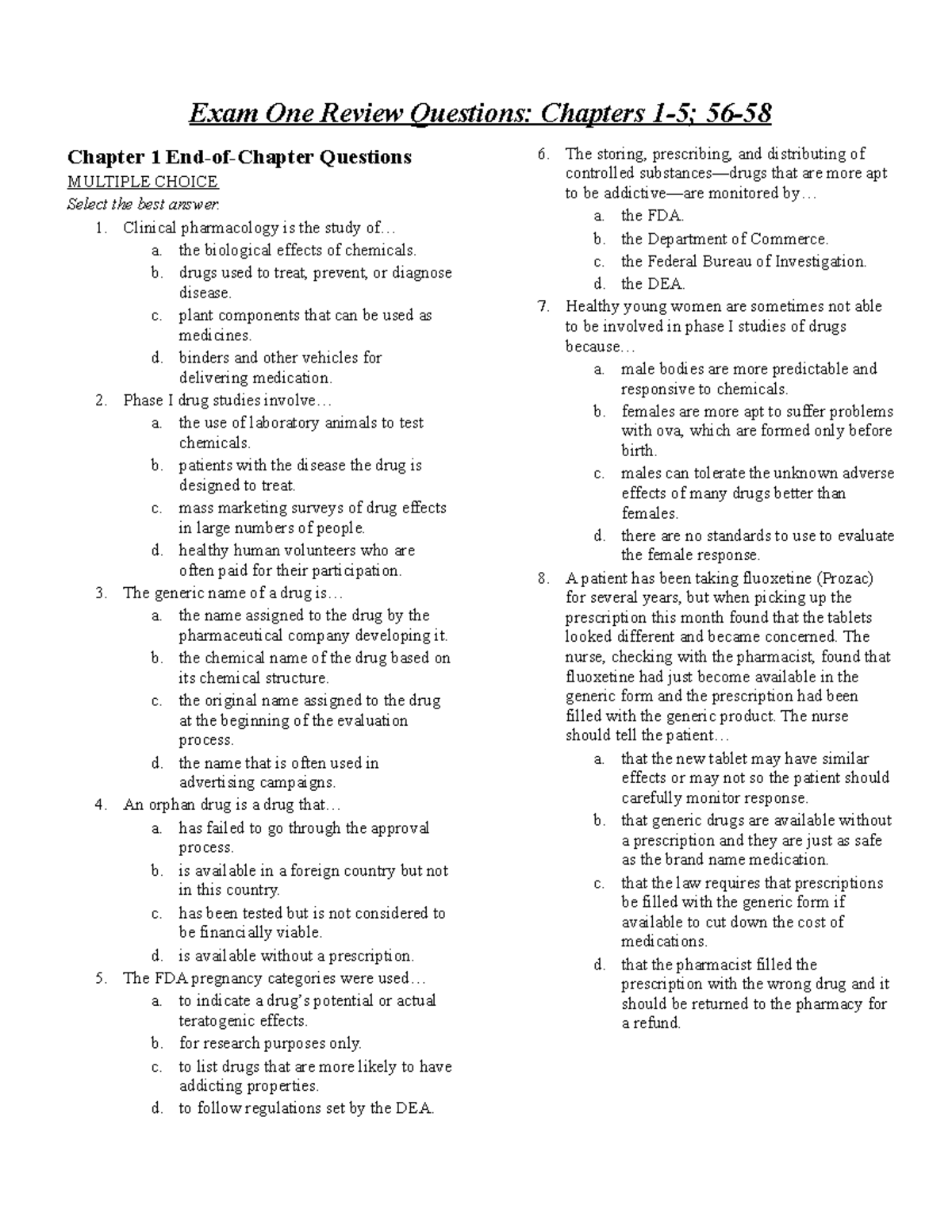 Exam One End of Chapter exams - Exam One Review Questions: Chapters 1-5 ...