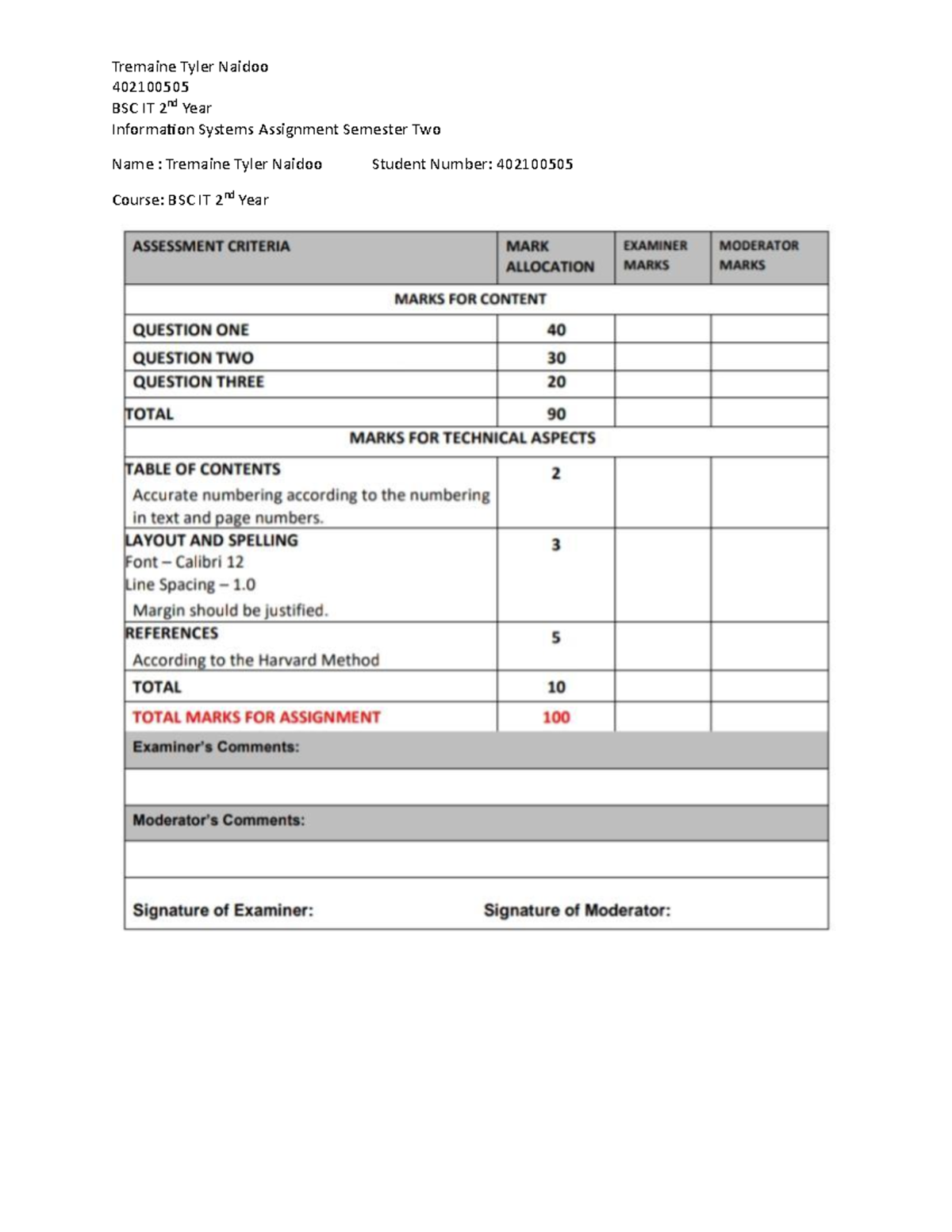 Information Systems Assignment Semester Two Tremaine Tyler Naidoo ...