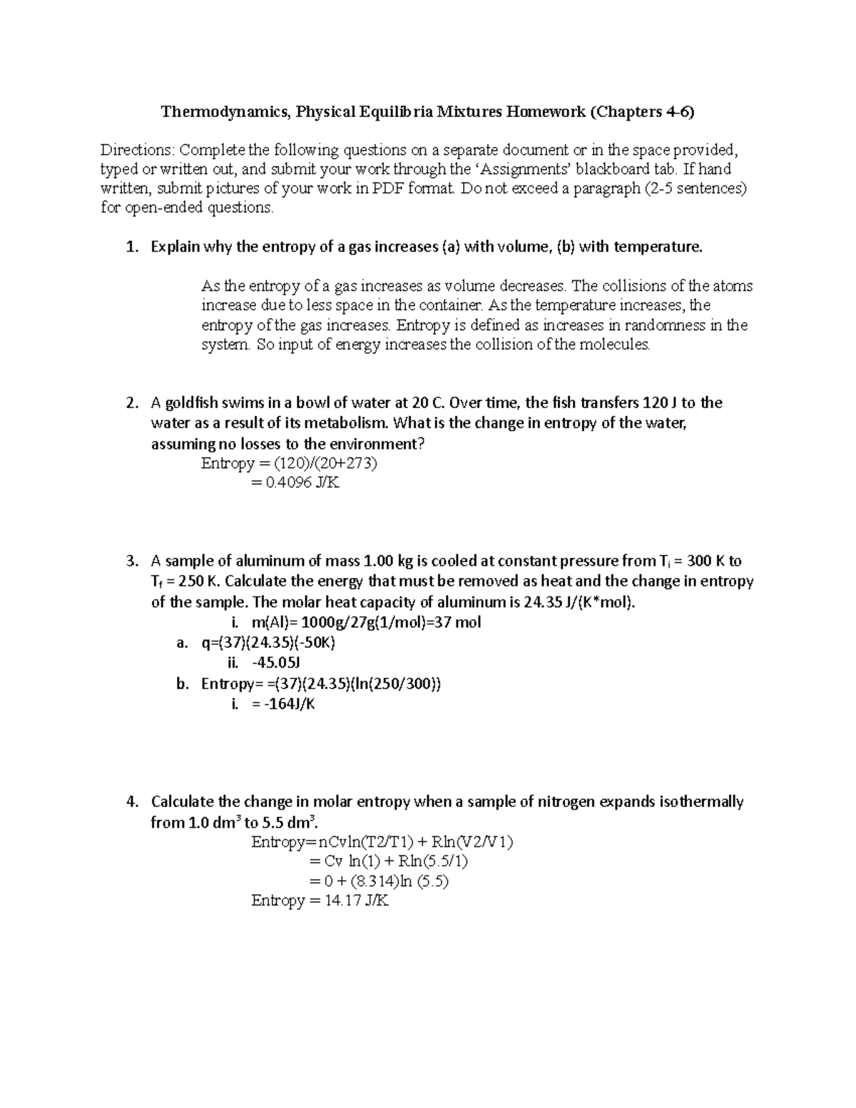 Thermodynamics, Phase Equilibria, and Mixtures Homework ...