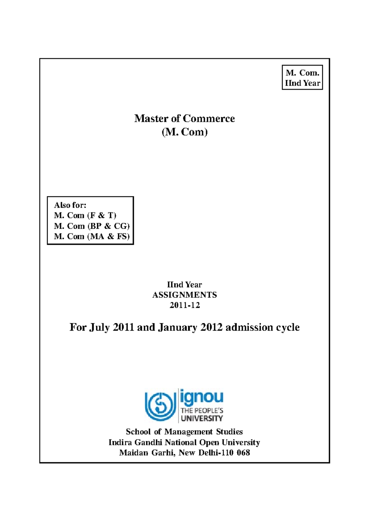 Assignments (2nd year M.Com) (2011 ) - Master of Commerce (M. Com ...