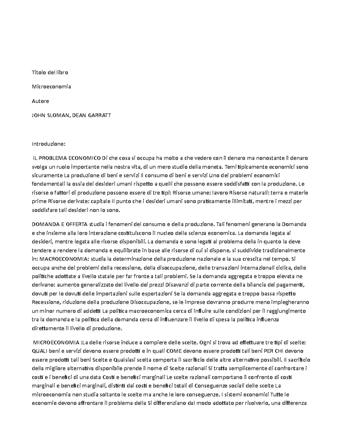 Microeconomia - Appunti 1,2 - Titolo del libro Microeconomia Autore ...