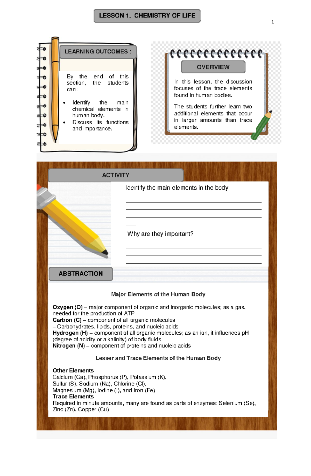 Module in biology 4as - 1 LESSON 1. CHEMISTRY OF LIFE LEARNING OUTCOMES ...