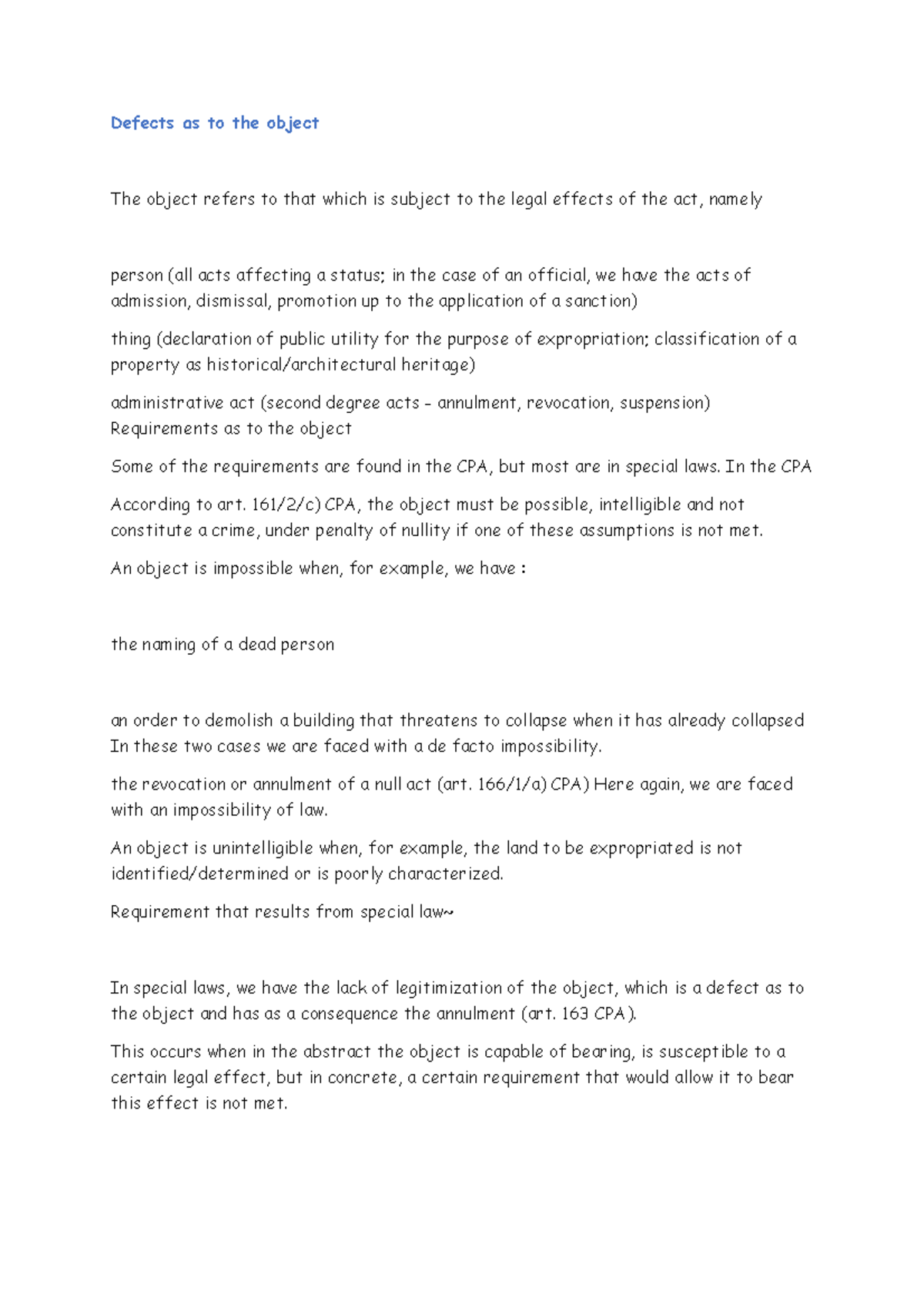 Defects as to the object 12 - Defects as to the object The object ...