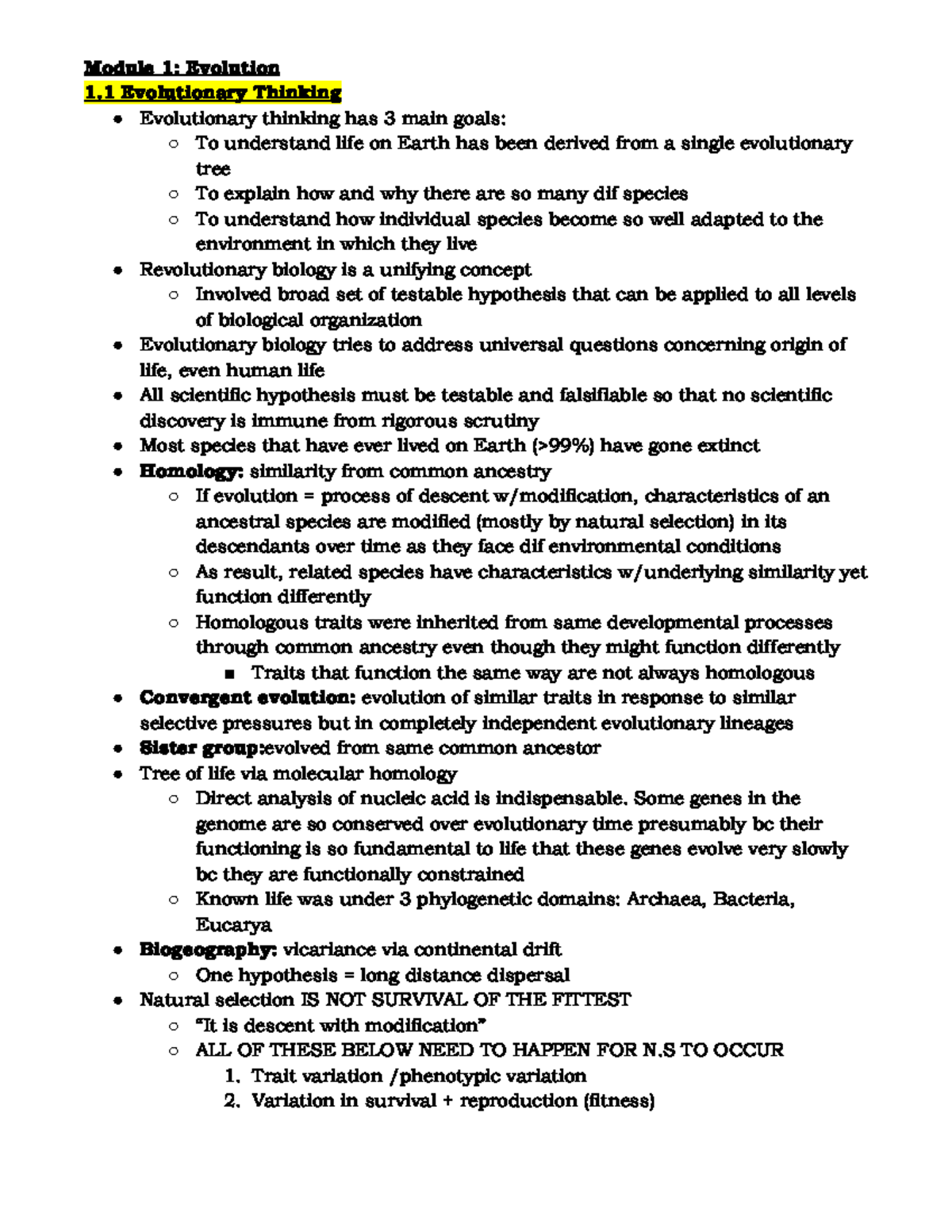 Module 1 Evolution - Module 1: Evolution 1 Evolutionary Thinking ...