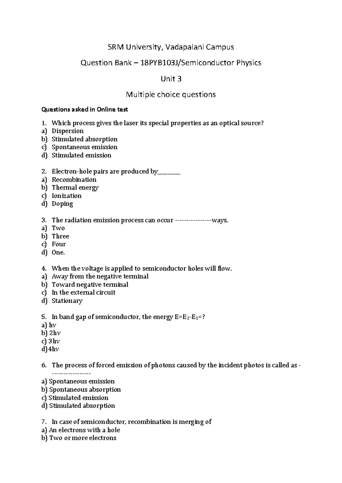 Unit 3 Question bank - SRM University, Vadapalani Campus Question Bank ...