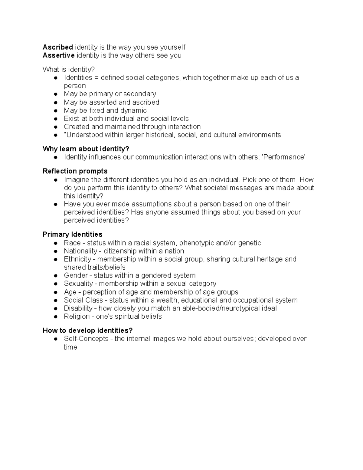 Class Notes #3 9-18-20 - Ascribed identity is the way you see yourself ...