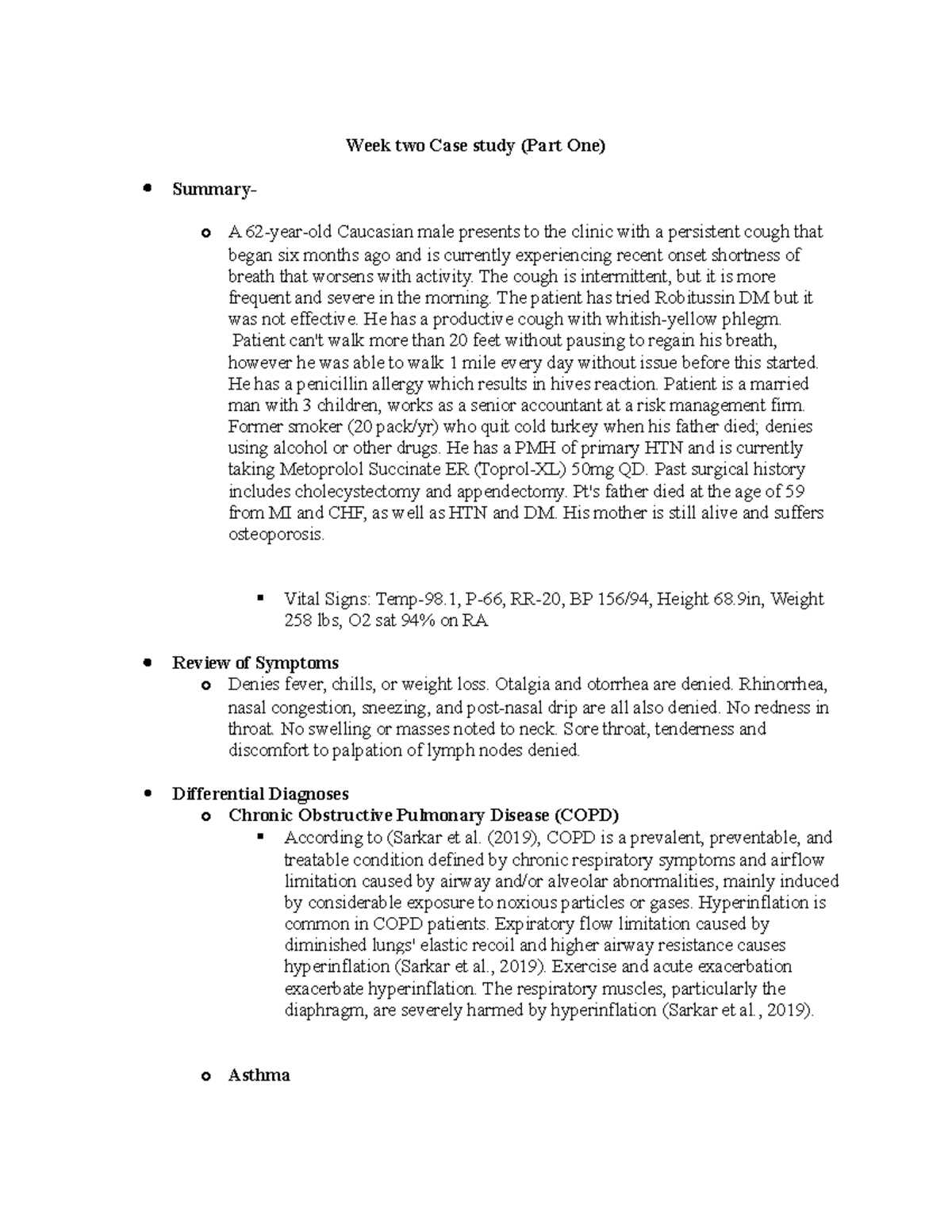 WEEK 2 case study-part one assignment - Week two Case study (Part One ...