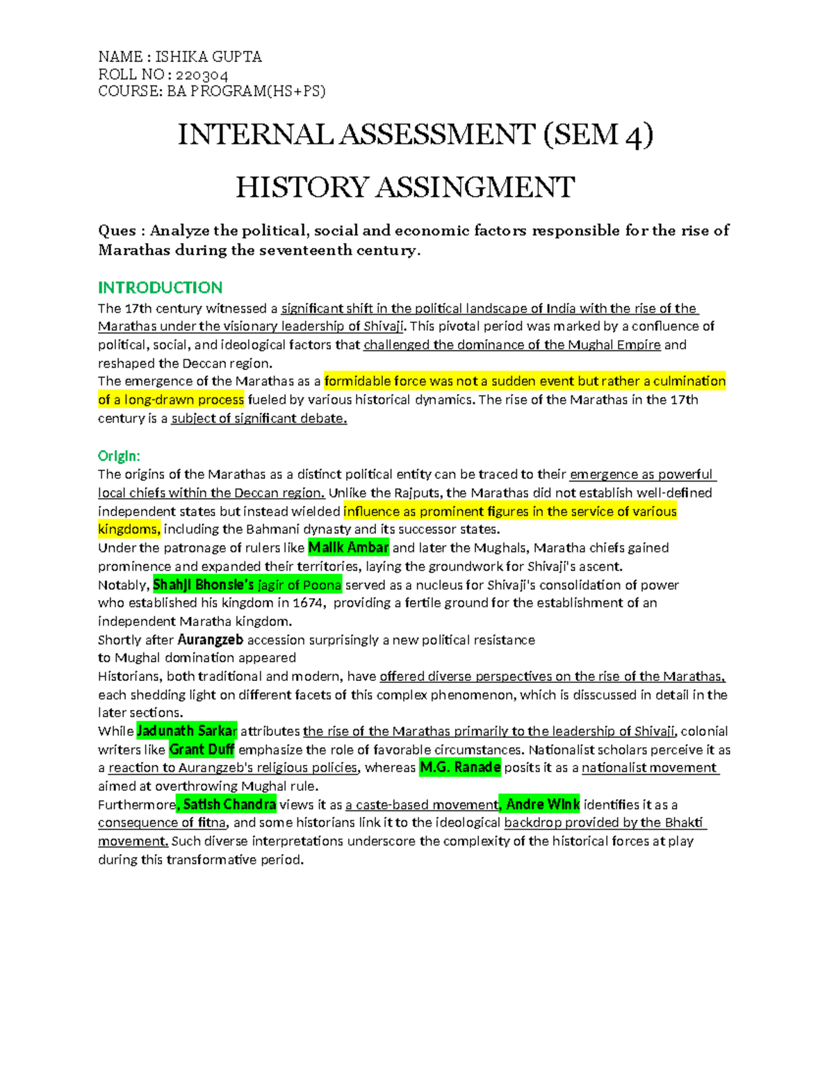 Marathas Assingment - ROLL NO : 220304 COURSE: BA PROGRAM(HS+PS ...