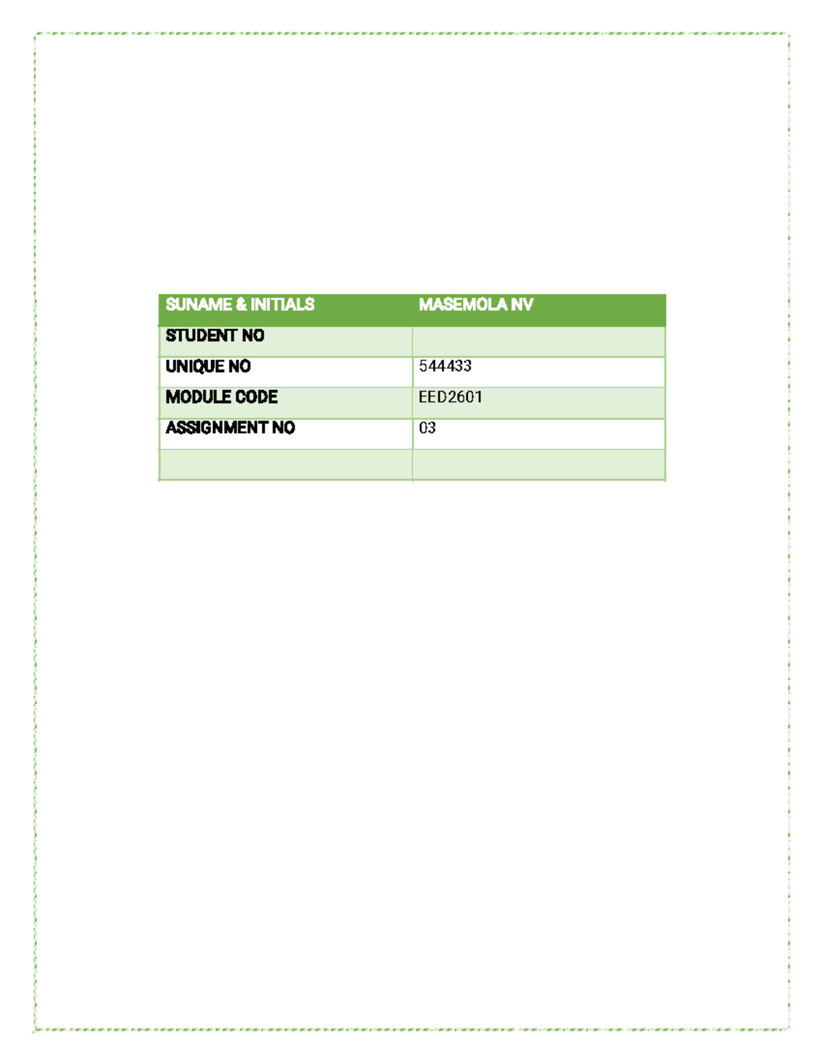 EED2601 Assignment 3ST - SUNAME & INITIALS MASEMOLA NV STUDENT NO ...