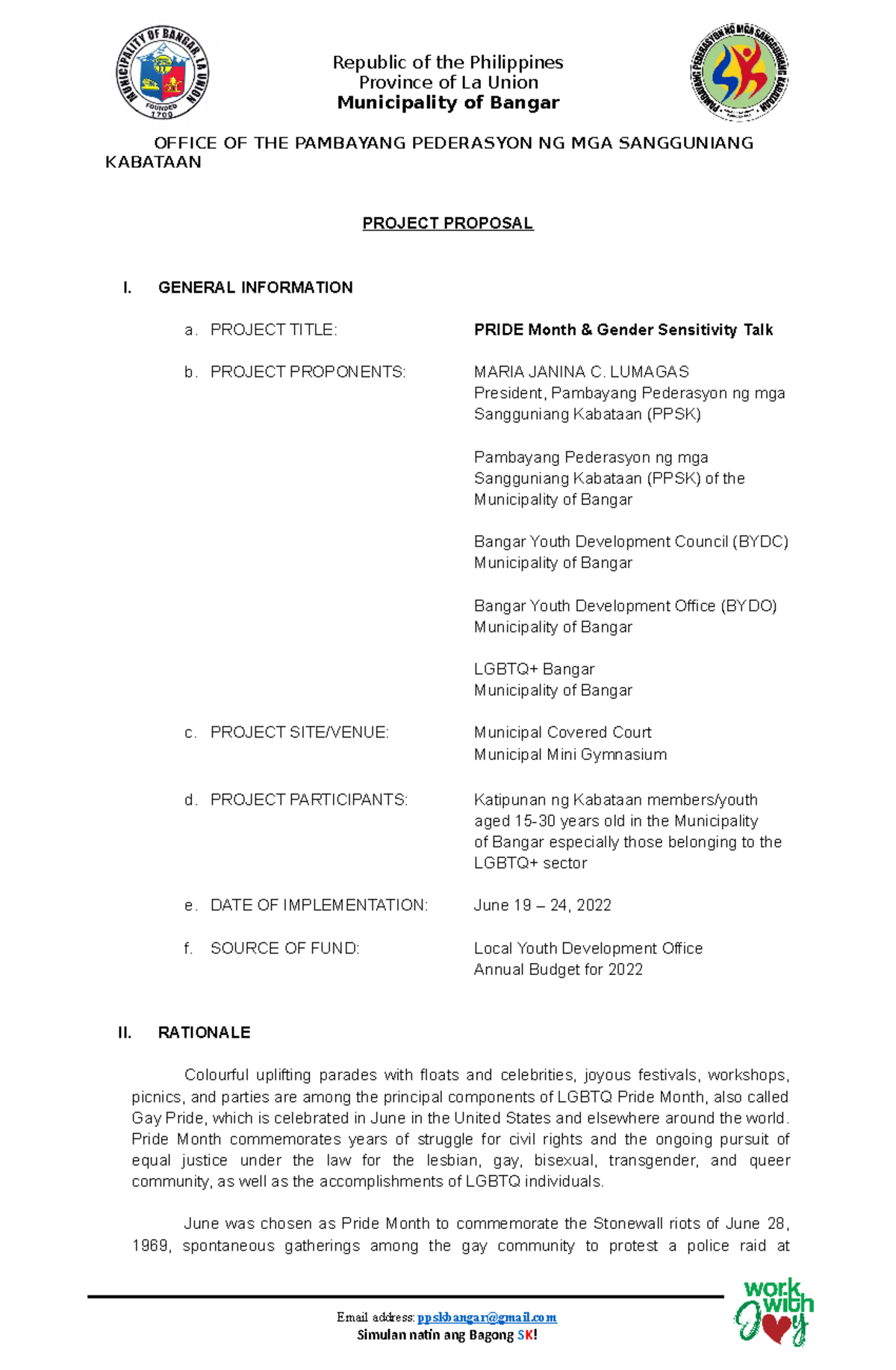 Project Proposal - Pride Month - Republic of the Philippines Province ...