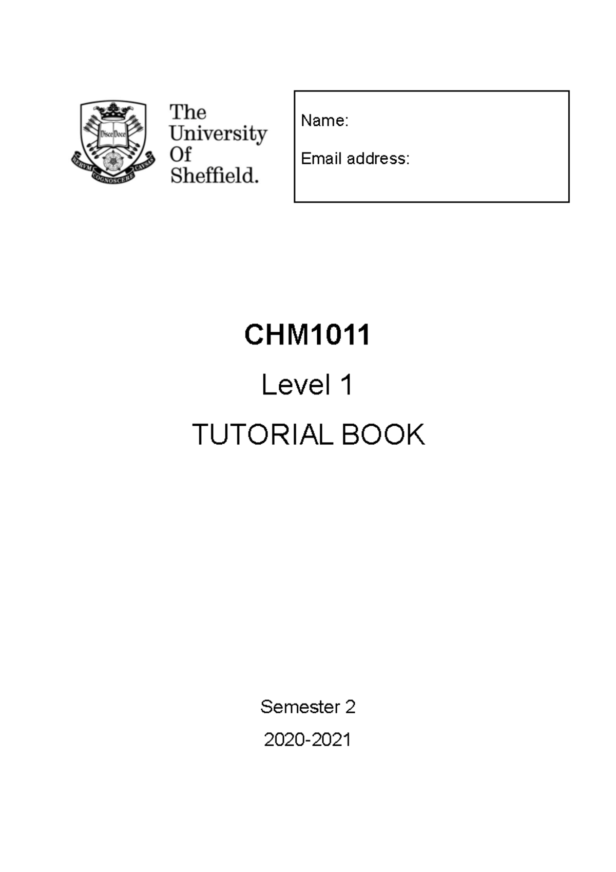 Semester 2 student tutorials CHM1011 - Sheffield - Studocu