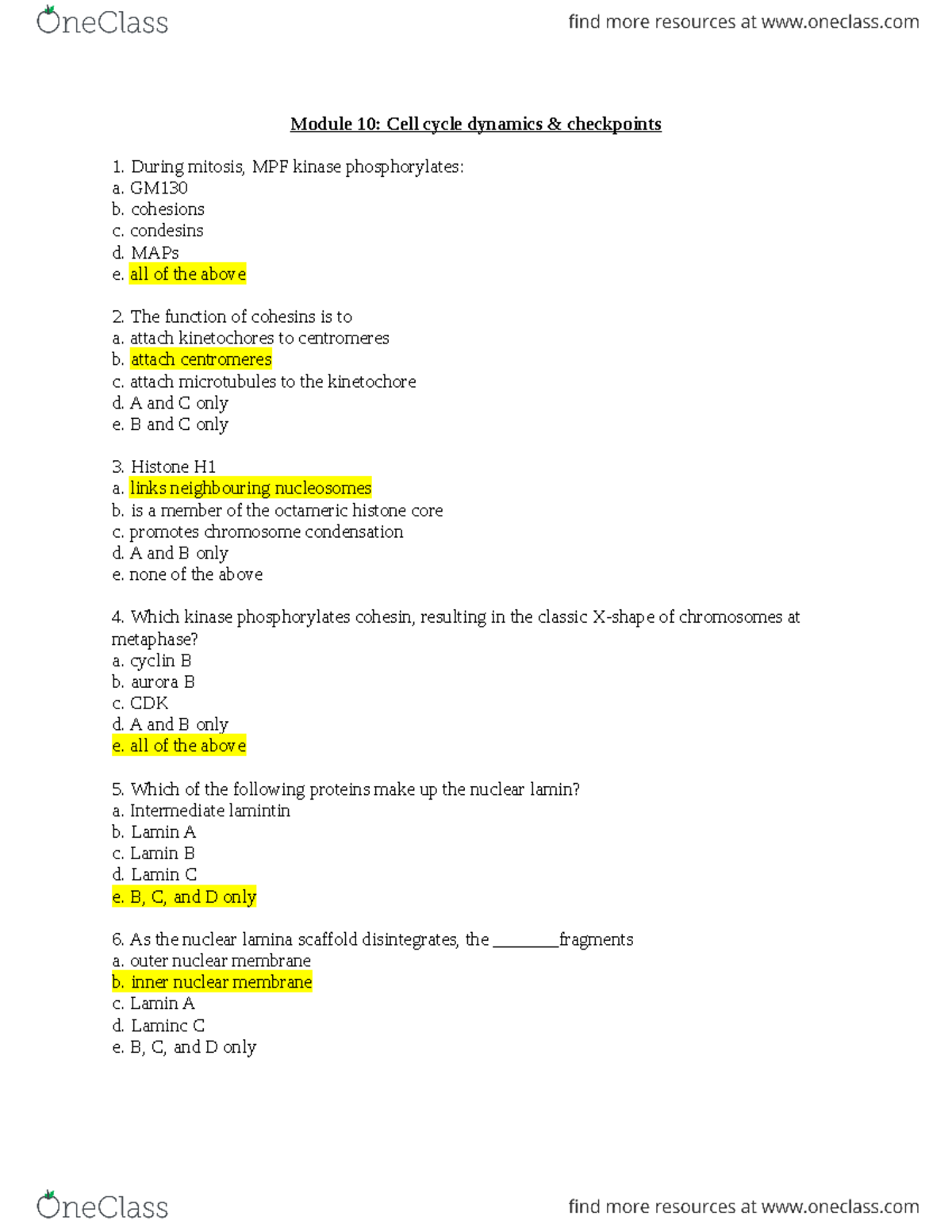 Respond document print (15) - Module 10: Cell cycle dynamics & checkpoints During mitosis, MPF ...