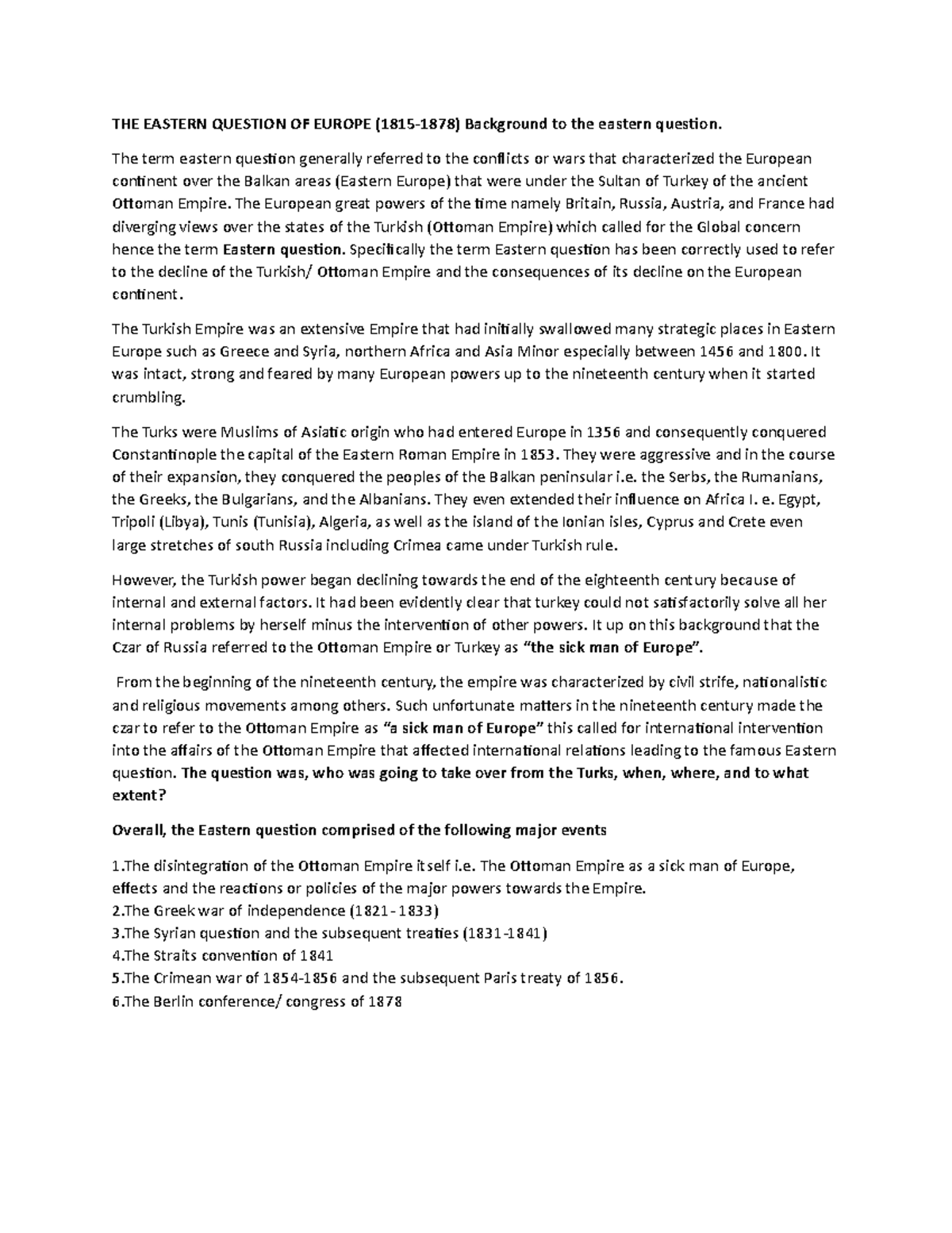 THE Eastern Question OF Europe - THE EASTERN QUESTION OF EUROPE (1815 ...