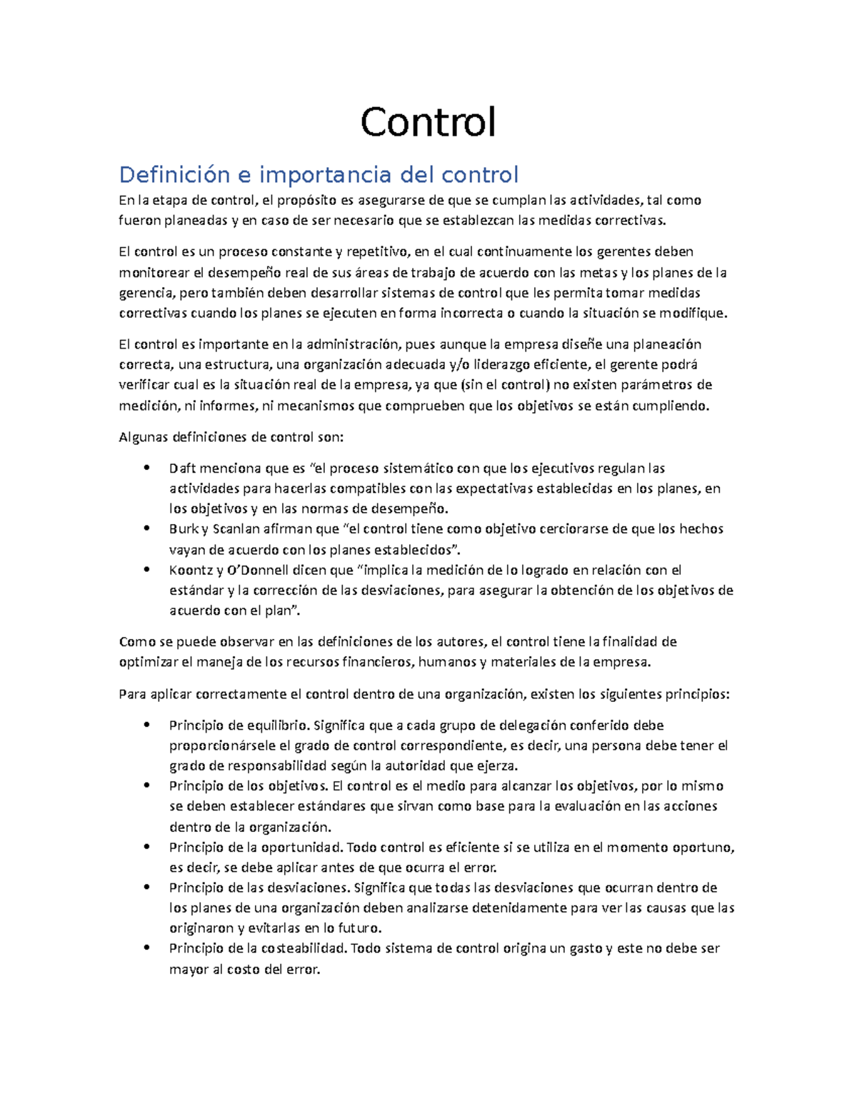 Resumen control - Control Definición e importancia del control En la ...