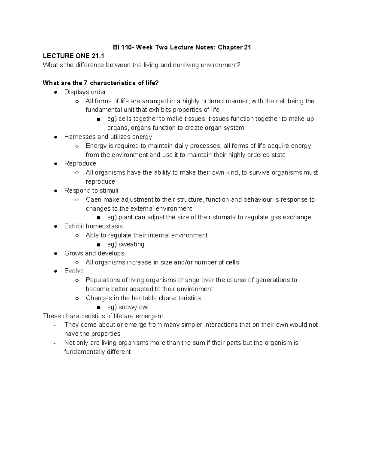BI 110- Week Two Lecture Notes Chapter 21 - BI110 - WLU - Studocu