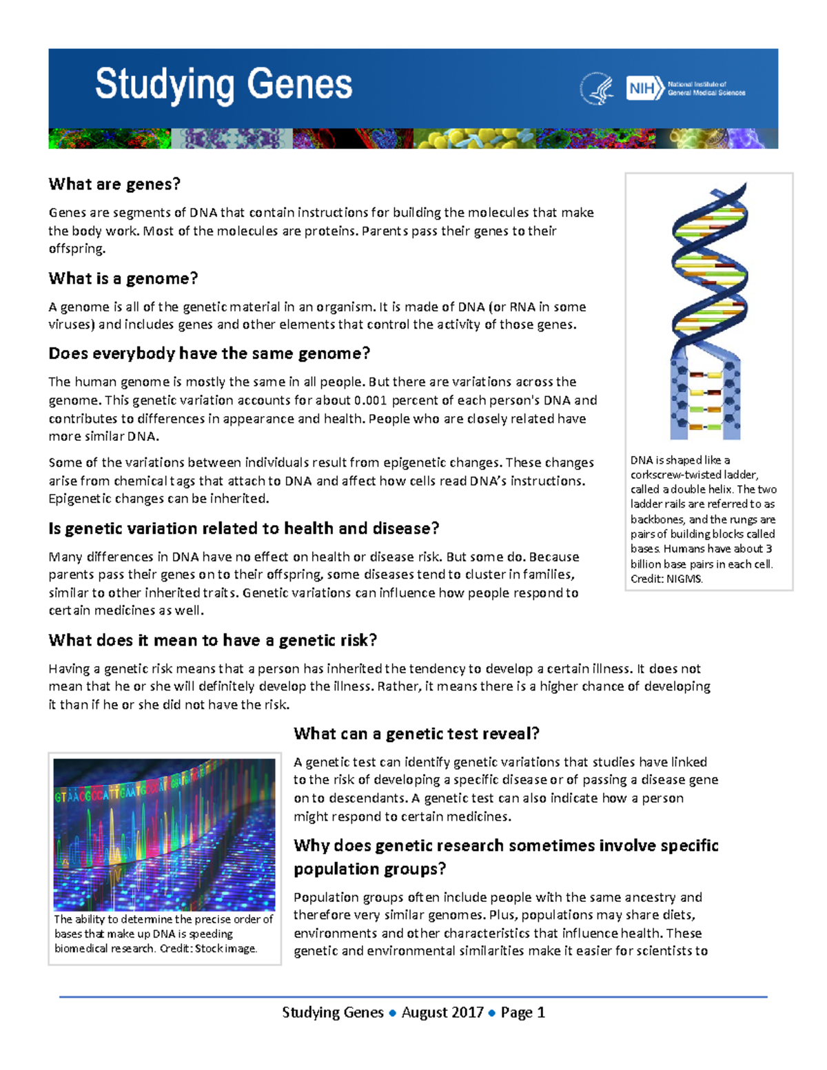 Studying genes final - sss Weeks 1-13 - Studying Genes August 2017 Page ...