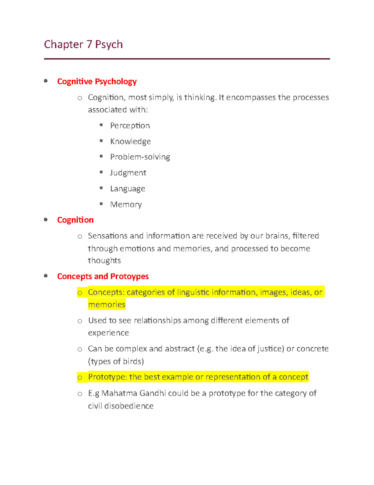 Chapter 7 Psych - lecture notes about thinking and intelligence ...
